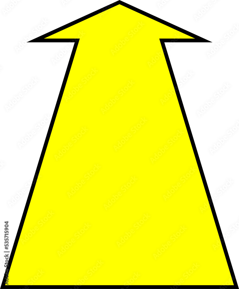 Yellow filled wide arrow shape, black stroke. Symbol for direction ...