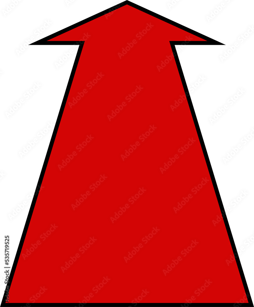 Red filled wide arrow shape, black stroke. Symbol for direction ...