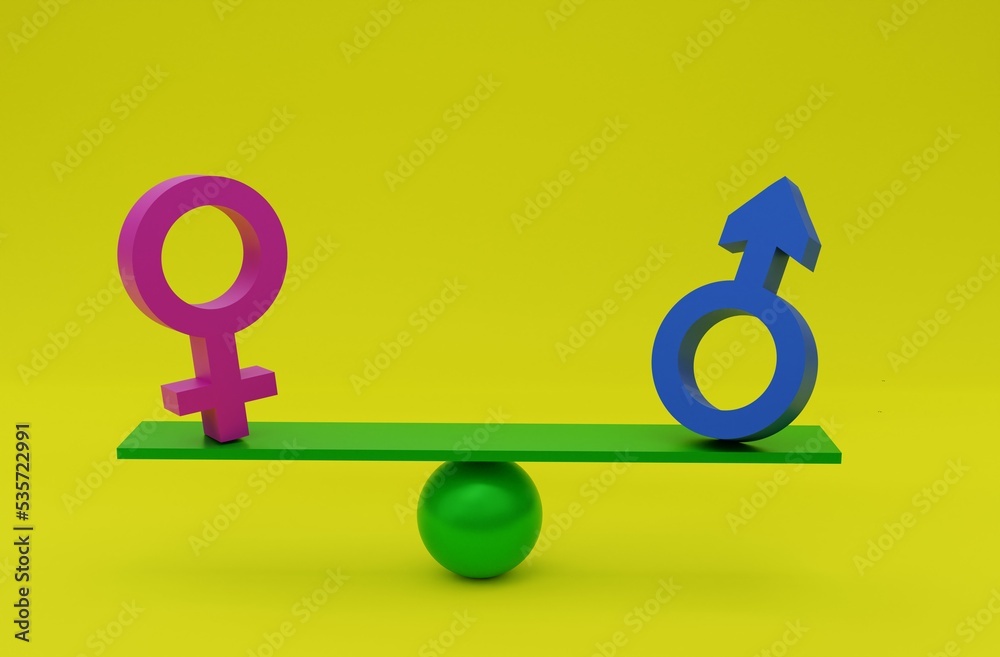 3D illustration, balance gender equality, concept of equality between ...