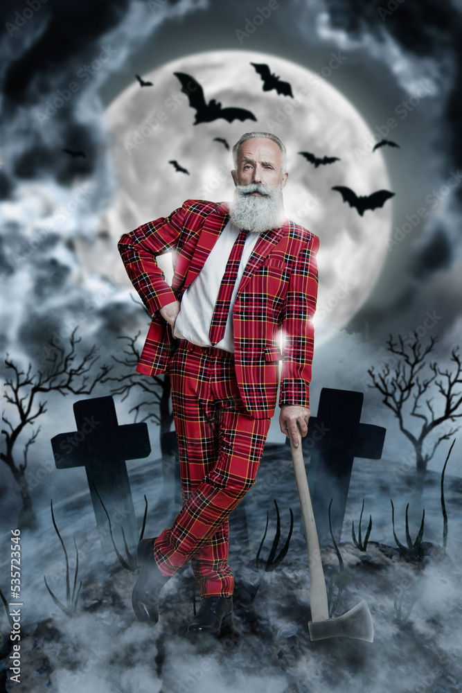 Composite collage picture image of handsome old man plaid costume lean ...