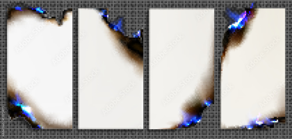 Burn paper with blue fire, isolated burning cards in flame. Vertical ...