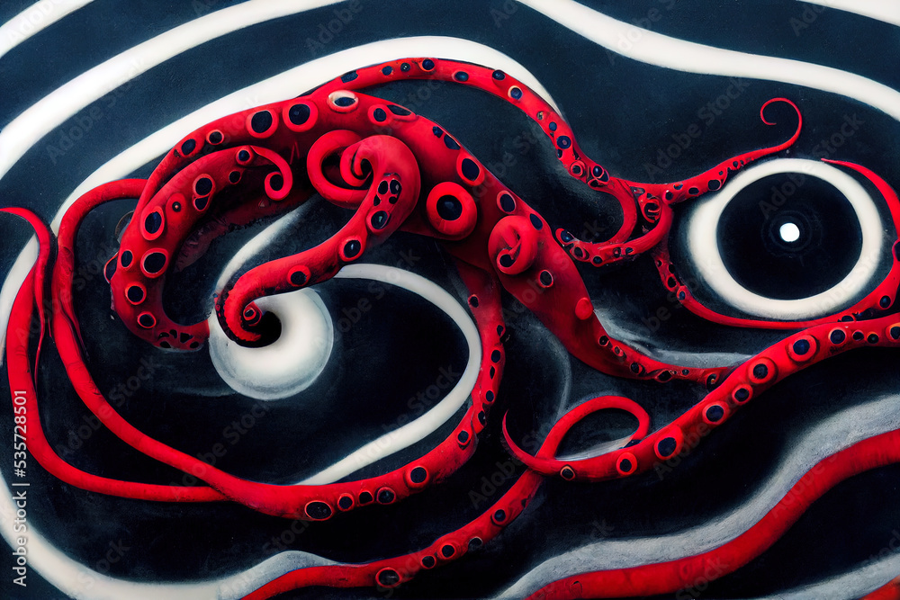 Abstract art, tentacles, eyes and suckers, colossal squid octopus ...