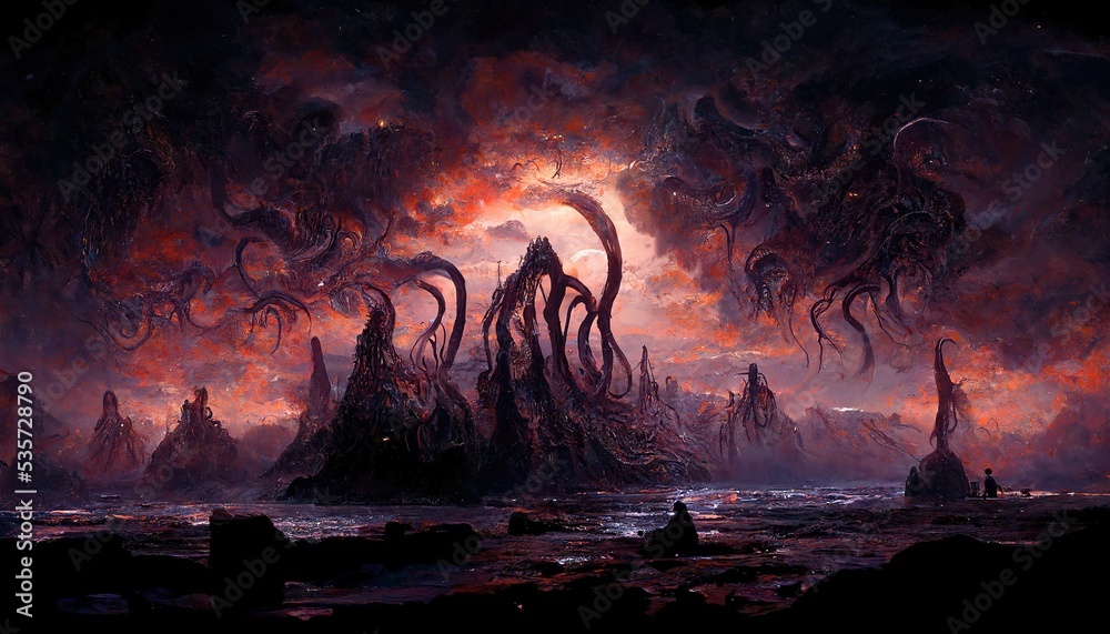 dark dimension landscape Cthulhu Stock Illustration | Adobe Stock