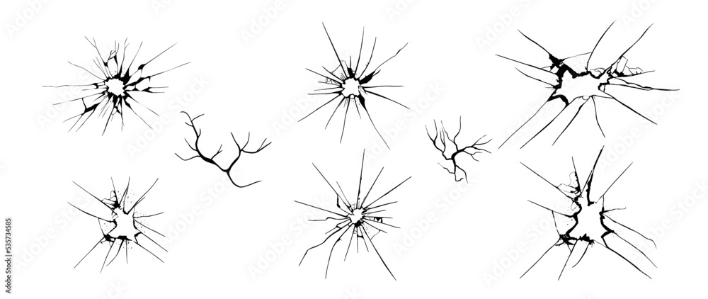 Collection of crack element vector on white background. Set of black ...