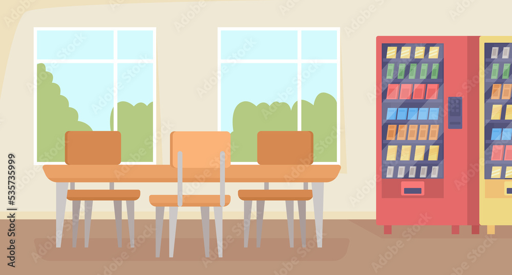 School dining space flat color raster illustration. College cafeteria ...