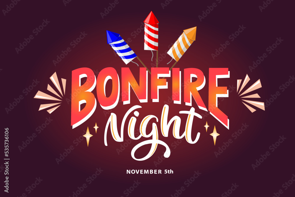 Bonfire Night. Vector lettering illustration. Greeting Card Design ...