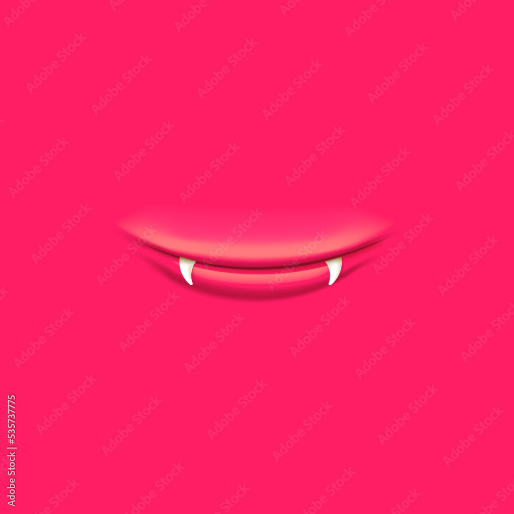 Vector Cartoon vampire mouth with fangs isolated on pink background ...