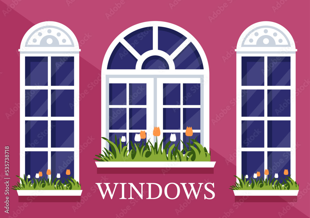 Vektorová grafika „House Architecture with Set of Doors and Windows ...