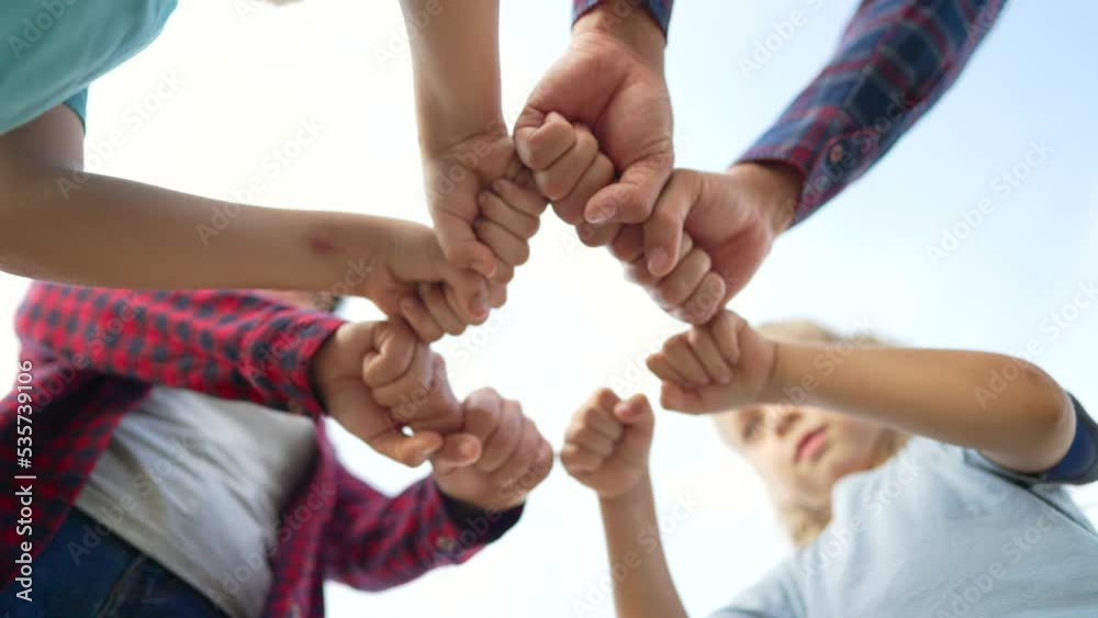 Team of people together in nature. Unity and commonwealth family ...