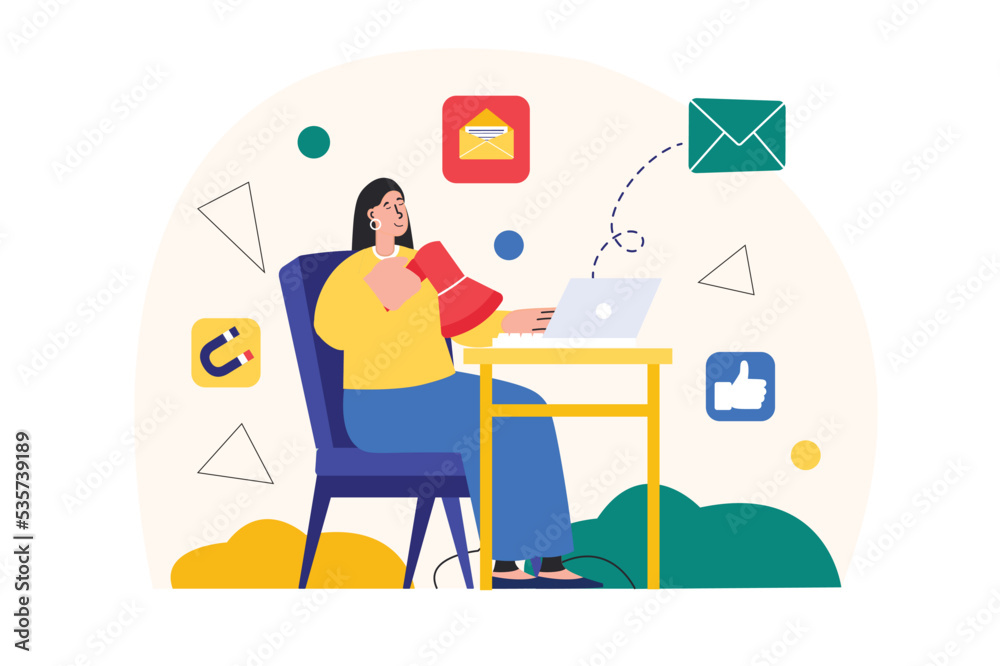 Email marketing concept with people scene in the flat cartoon design ...