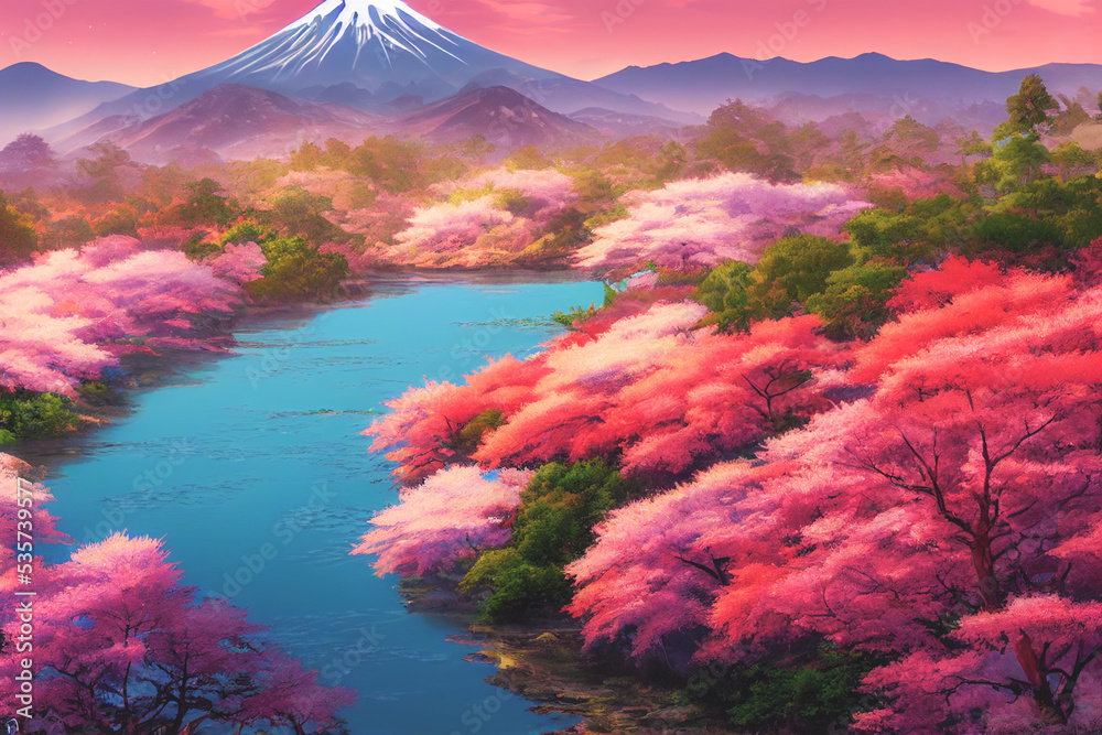 Japan anime scenery wallpaper featuring beautiful pink cherry trees and ...
