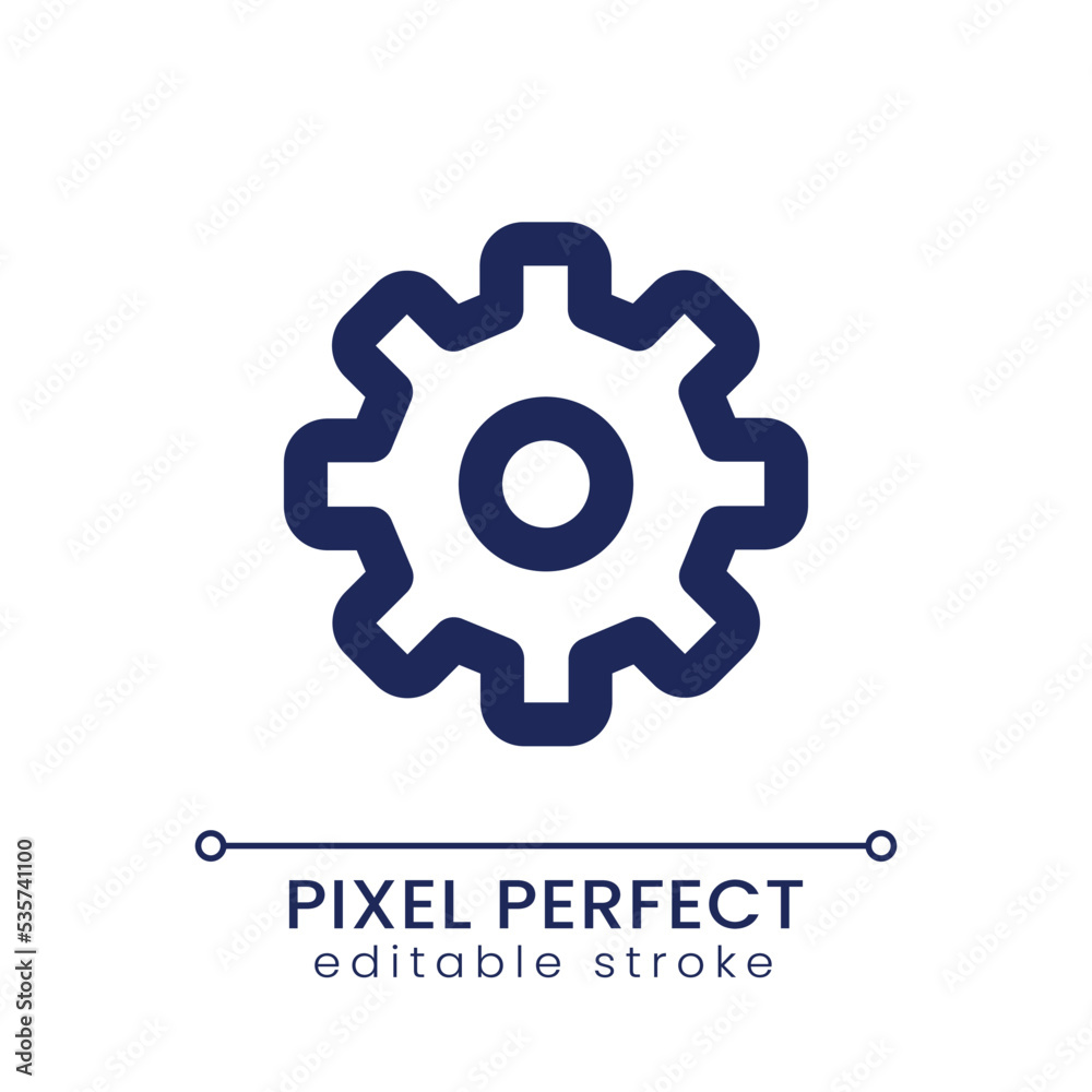 Cogwheel pixel perfect linear ui icon. Access to setups. Technical ...