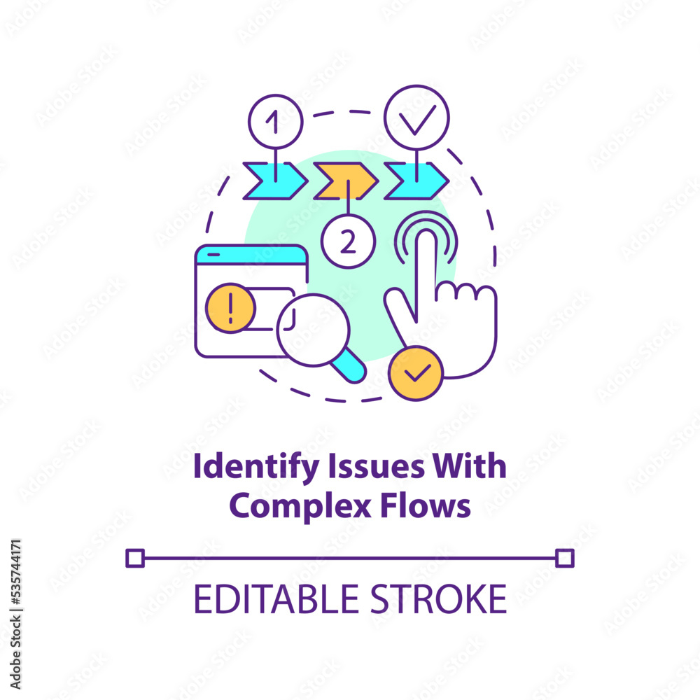 Identify issues with complex flows concept icon. Find mistakes ...