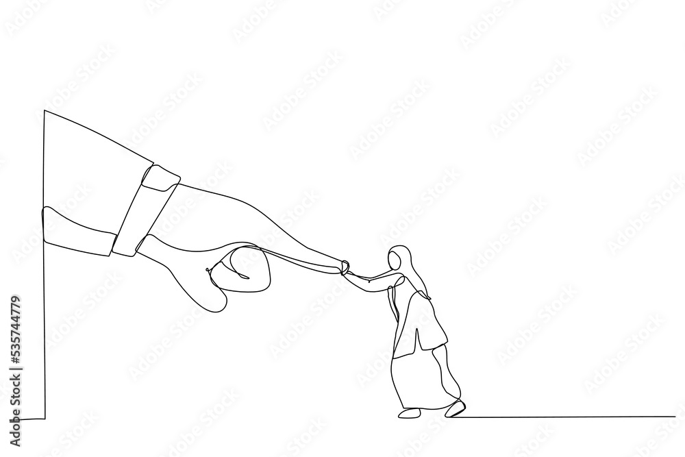 Drawing of woman with hijab fight and keep pushing against giant ...