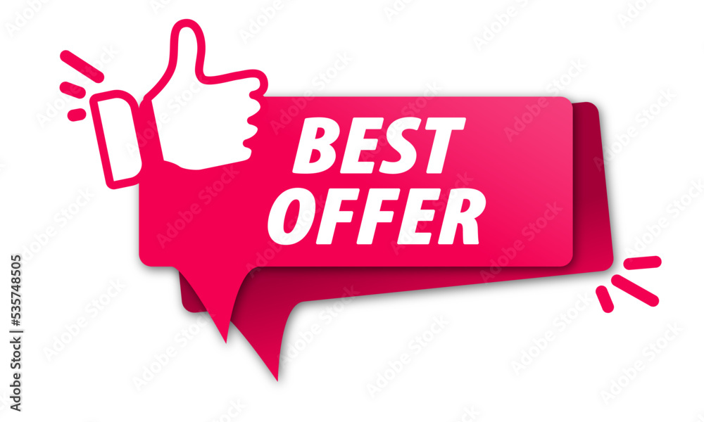Vector Illustration Red Banner best offer With thumbs up like nand ...