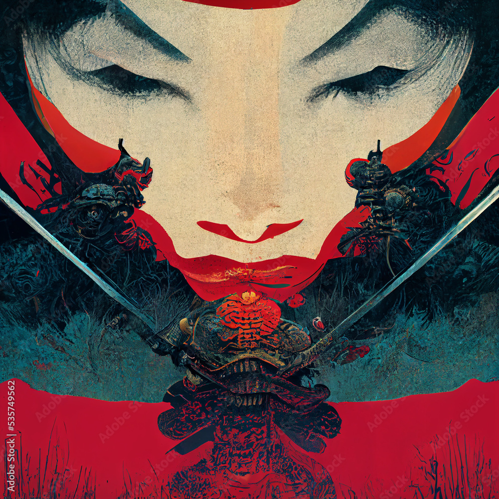 Samurai cover art , Japanese style Samurai with swords, abstract, blue ...