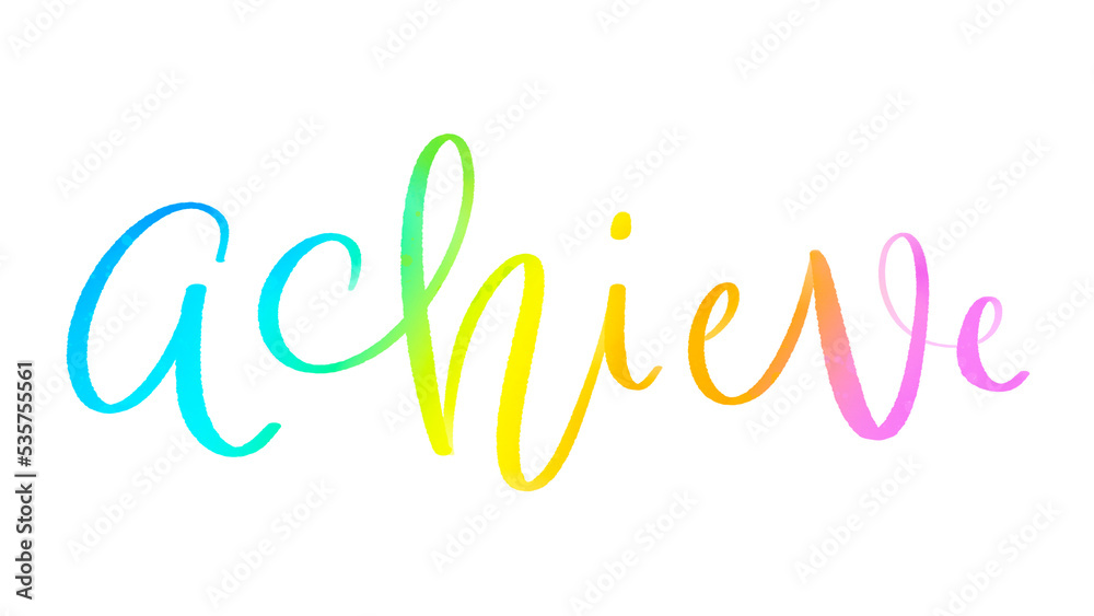 ACHIEVE colorful brush lettering on transparent background Stock ...