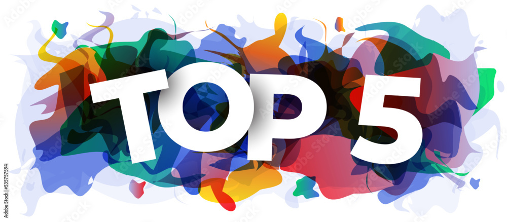 The Top 5 sign on colorful abstract background. Creative banner or ...