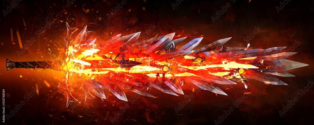 A fiery blade with lava at its core it consists of dozens of fused ...