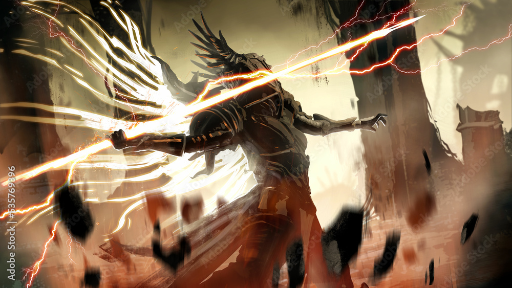 Ilustração do Stock: A valkyrie woman in a helmet with wings and plate ...