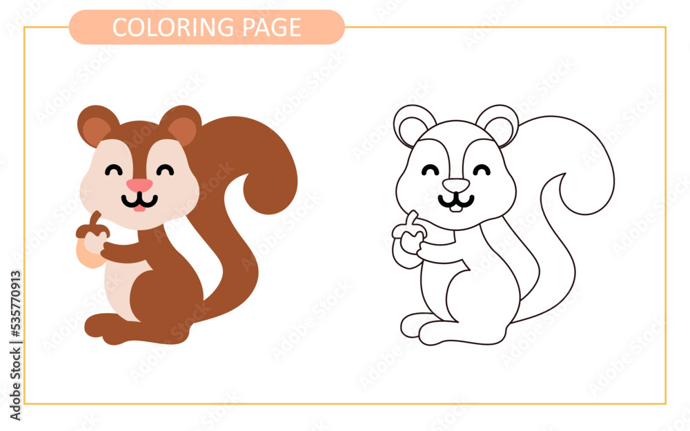 Vetor de Coloring page of squirrel. educational tracing coloring ...