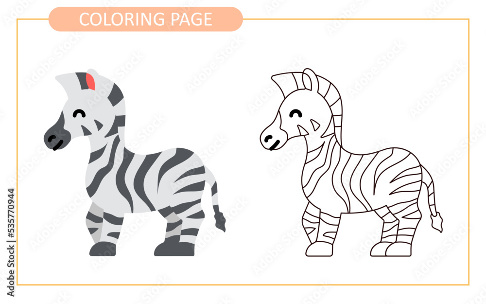 Coloring page of zebra. educational tracing coloring worksheet for kids ...