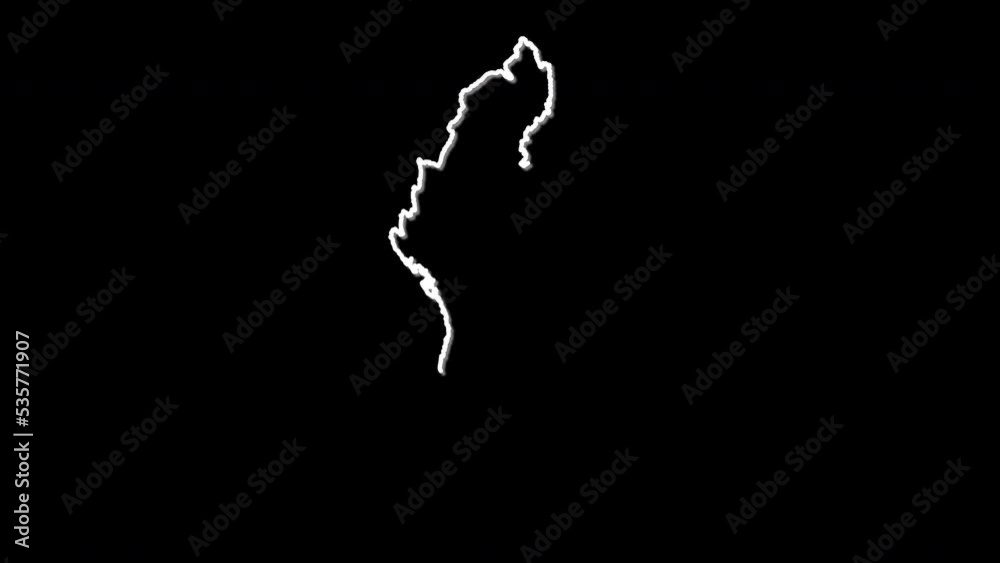 Myanmar map, country territory outline self drawing animation. Line art ...