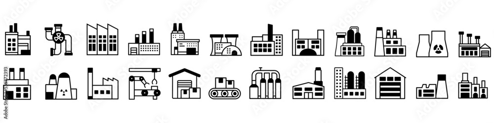 Factory icon vector set. productions illustration sign collection ...