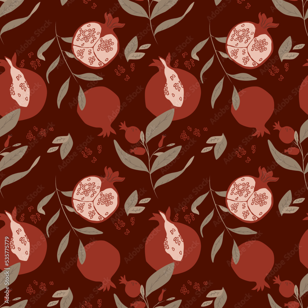 Seamless pattern of pomegranates in vector. Decorative patterns with ...