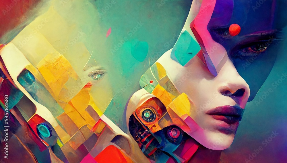 Hyper-realistic illustration of a female face with robotic aspects ...