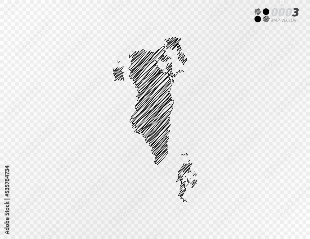 Vector black silhouette chaotic hand drawn scribble sketch of Bahrain map on transparent ...