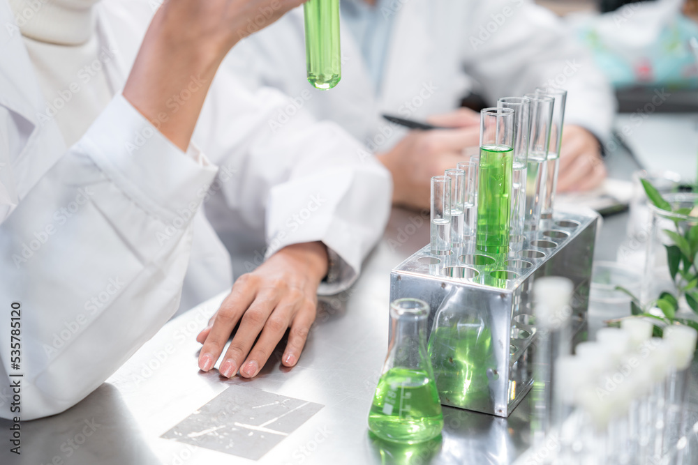 medicine biology laboratory of organic plant experiment test in glasses ...