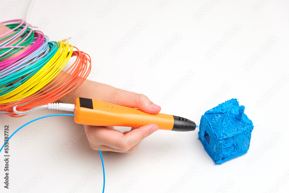 Teen Girl Using 3d Pen. Printing with Colored Plastic Wire Filament ...