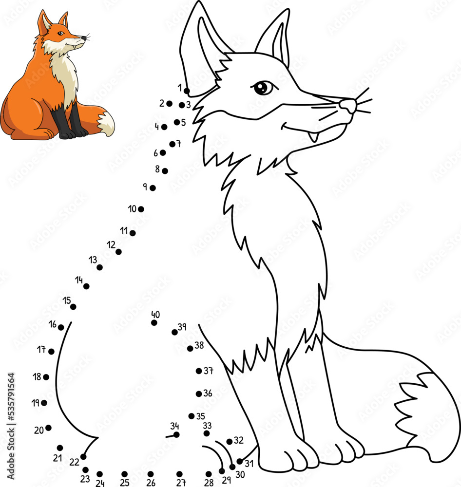 Dot to Dot Fox Isolated Coloring Page for Kids Stock Vector | Adobe Stock