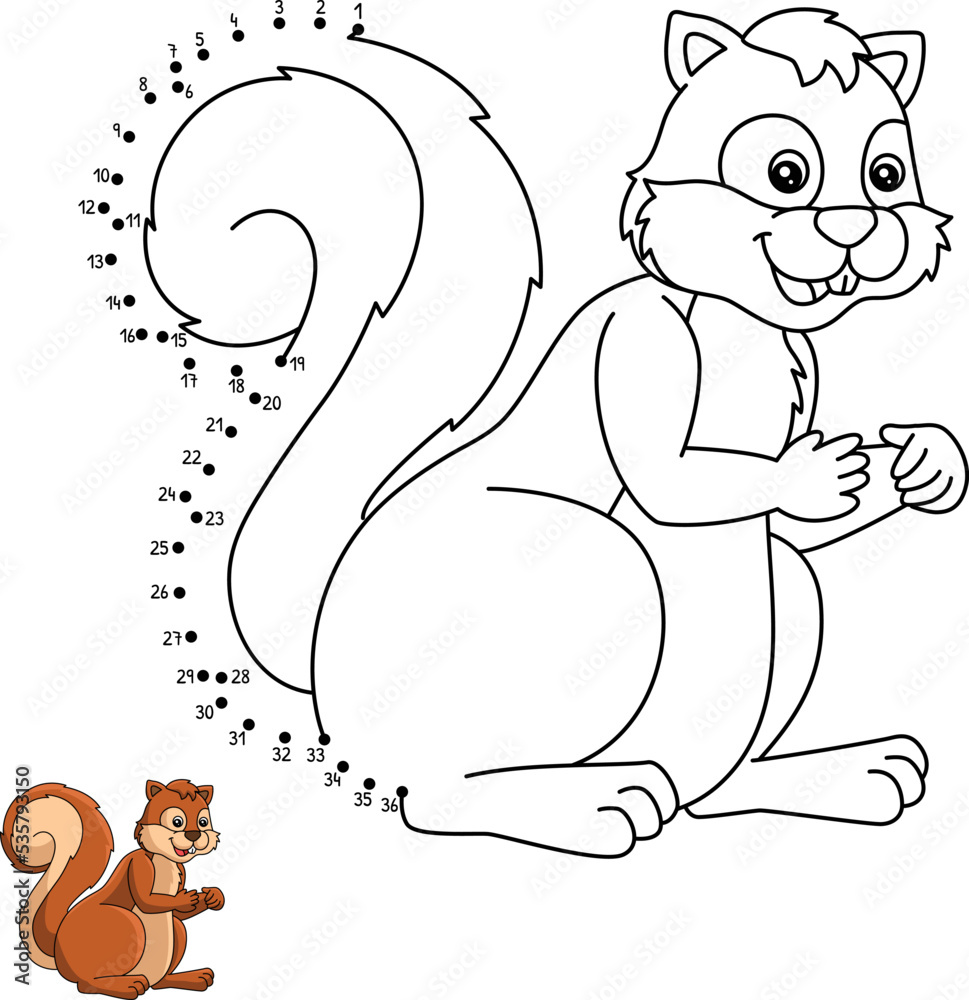 Dot to Dot Squirrel Isolated Coloring Page Stock Vector | Adobe Stock