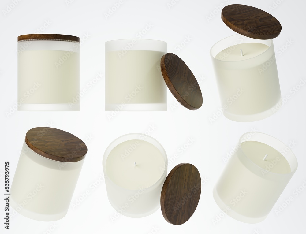 Aroma candle in frosted glass jar with cotton wick and natural wooden ...