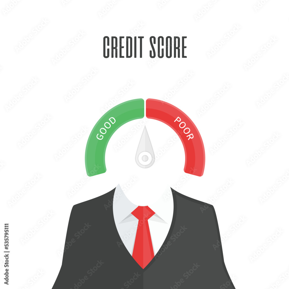 Credit Score Gauge. Flat colorful financial history assessment of ...