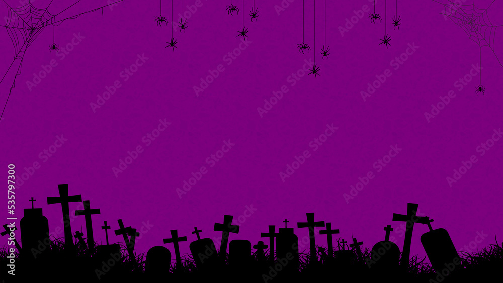 Halloween concept purple background design with spooky cemetary and ...