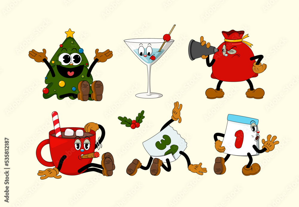 Set of retro cartoon stickers with funny comic characters. Cute comic ...