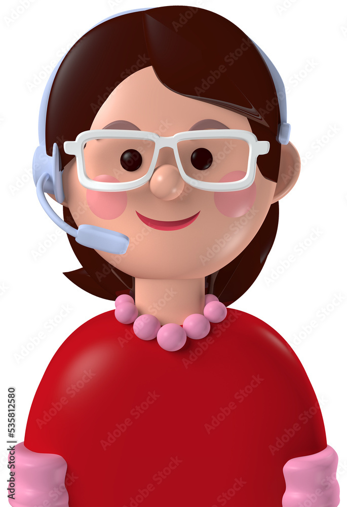 Cartoon character 3d avatar caucasian female customer service person ...