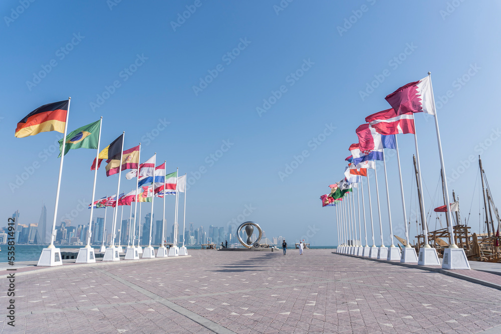 Flags of nations qualified for World Cup Qatar 2022 hoisted at Doha ...