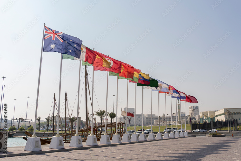 Flags of nations qualified for World Cup Qatar 2022 hoisted at Doha ...