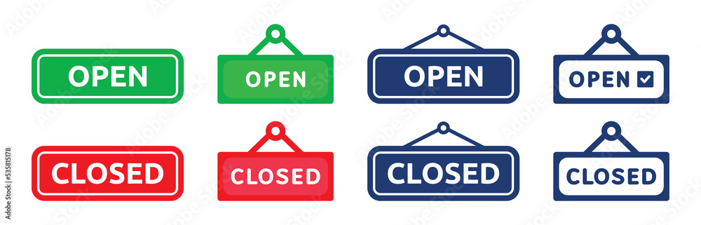 Open and Closed store sign board icon set. Vector illustration. Stock ...