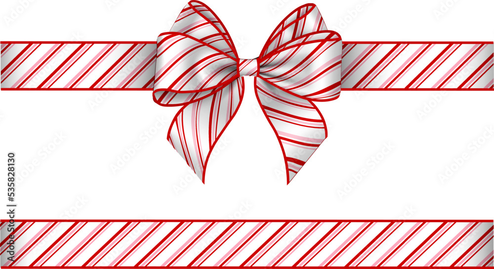 christmas bow and ribbon with candy cane texture. bow and ribbon with ...
