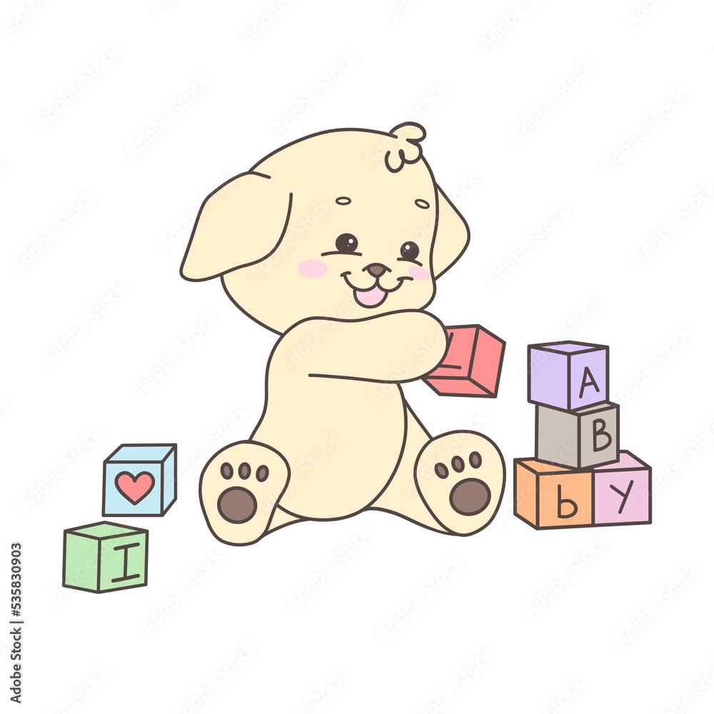 Kawaii cute labrador puppy dog character raster cartoon illustration ...
