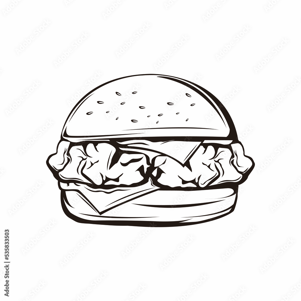 Burger line at vector illustration for poster, flyer, company, fast ...