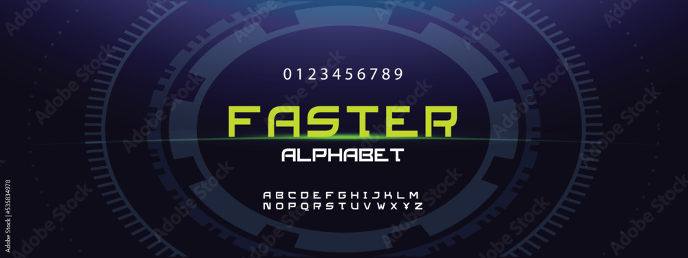 FASTER Sports minimal tech font letter set. Luxury vector typeface for ...