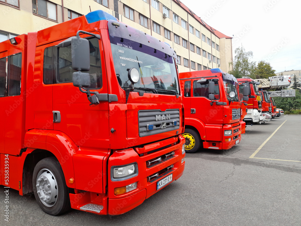 Kiev, Ukraine - September 17, 2022: The red fire trucks are on full ...