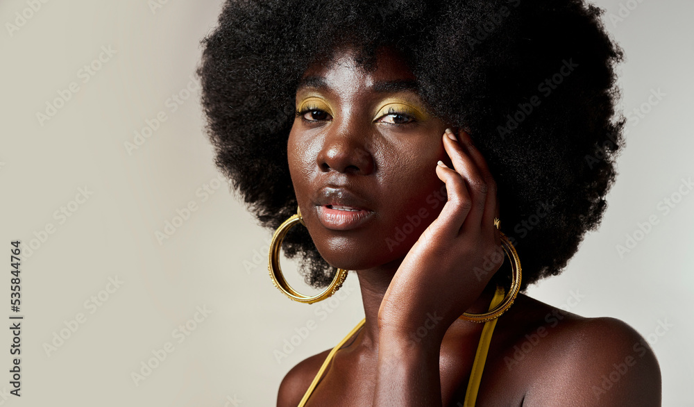 Fashion Face Makeup And Creative Black Woman With Designer Power