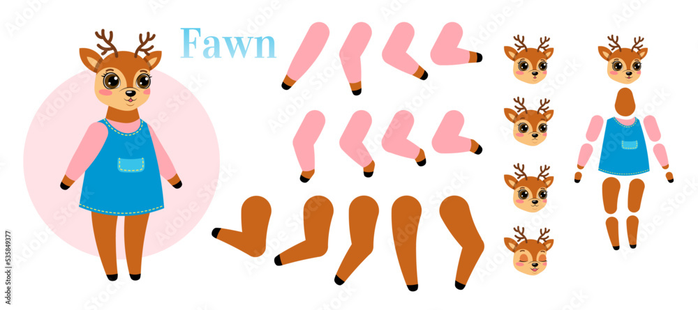 Cute fawn character. Character Constructor for the animation with ...